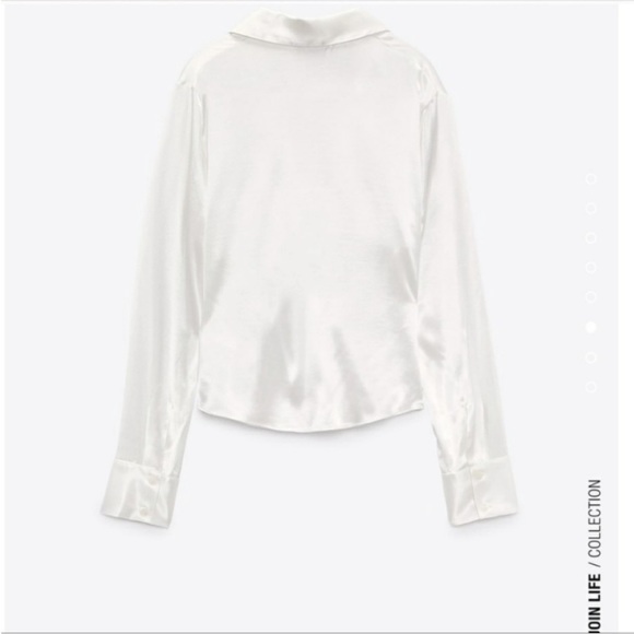Zara | Tops | Zara Ruched Satin Effect Shirt Button Down Ecru New Nwt ...